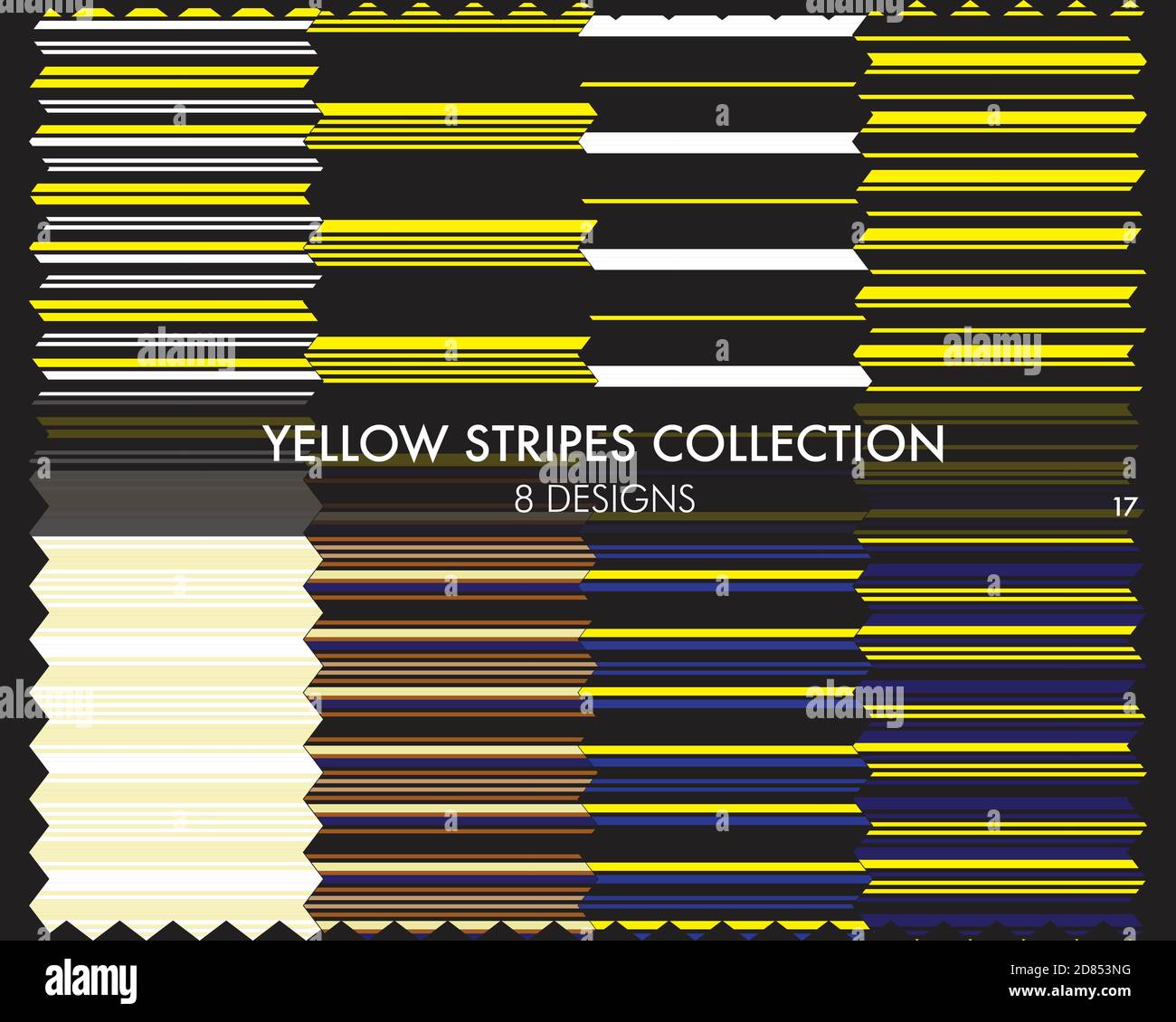 Yellow striped seamless pattern collection includes 8 designs for ...