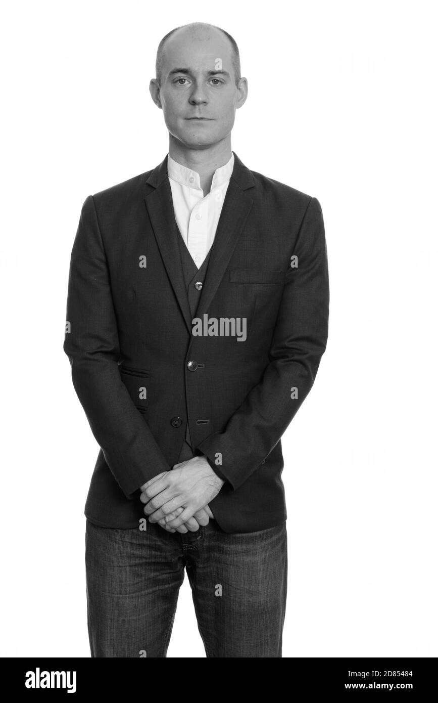 Bald business man suit isolated Black and White Stock Photos & Images ...