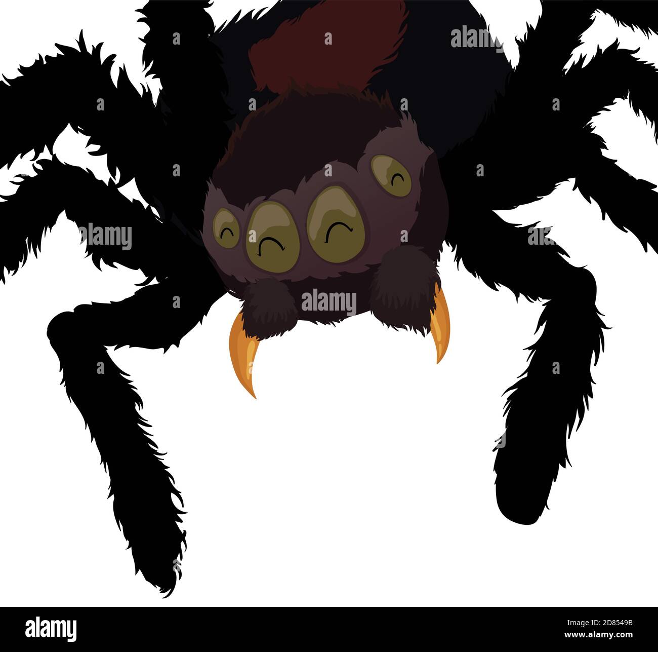 Hairy spider with happy gesture , waiting its prey from above, isolated ...