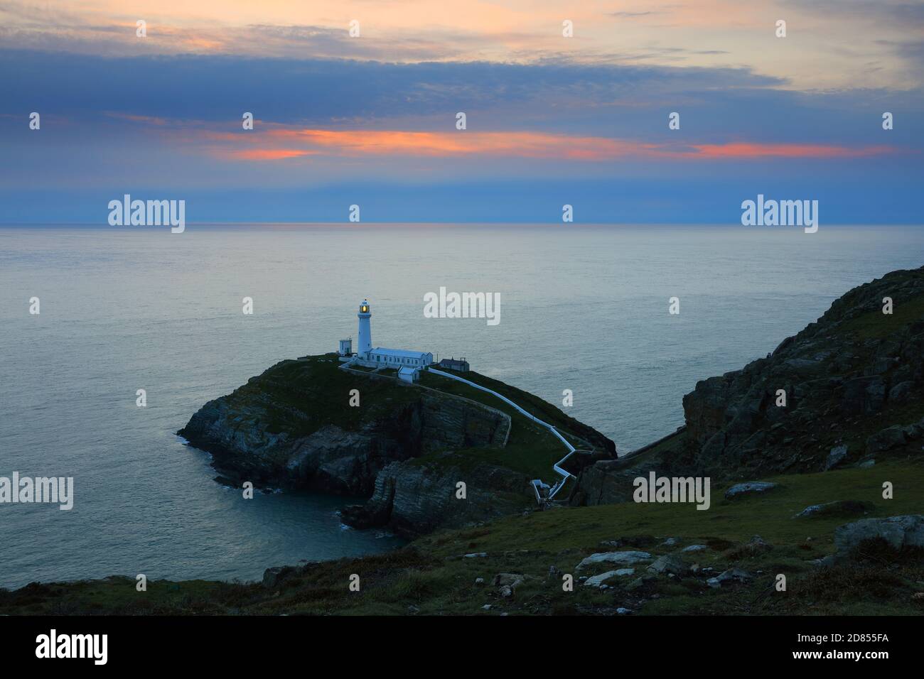 South Stack Lighthouse at Sunset, Holy Island, Anglesey, North Wales ...