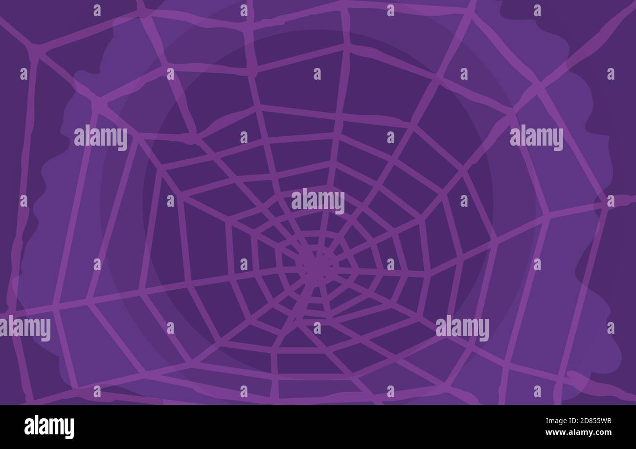 Banner with spider web structure silhouette and purple background ...
