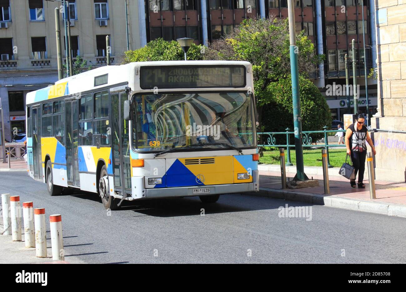 Bus on a street in the center of Athens - Athens, Greece, October 9 ...