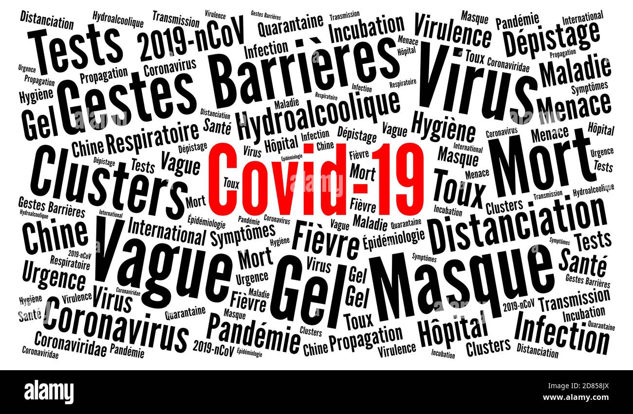 Covid-19 word cloud concept in french language Stock Photo - Alamy