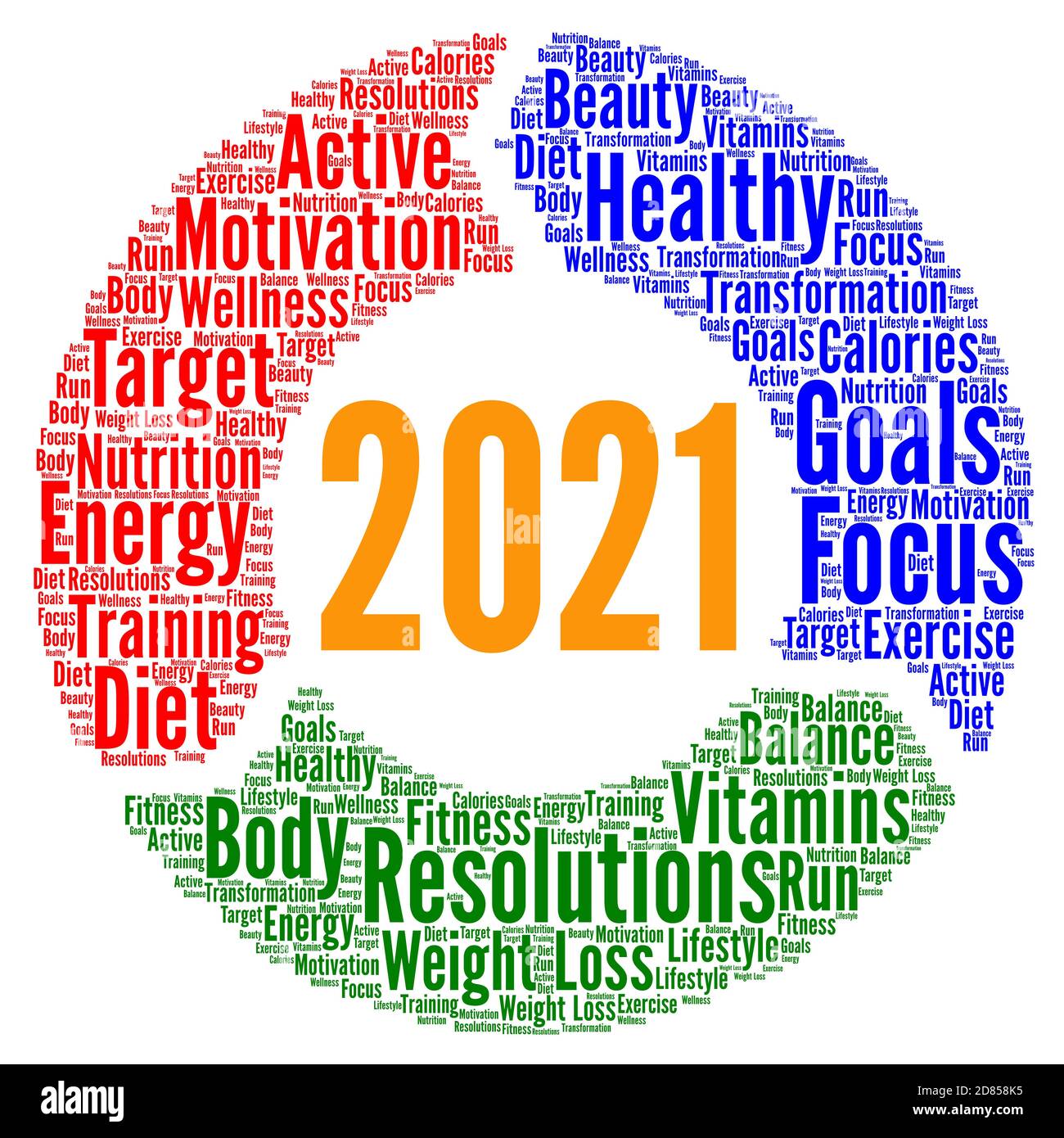 Healthy resolutions 2021 word cloud concept Stock Photo - Alamy