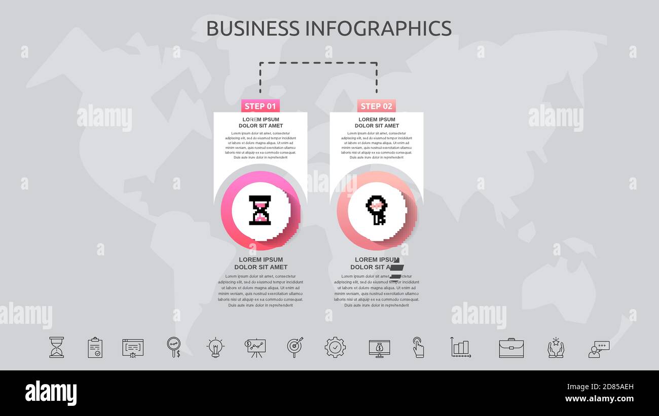 Infographics circles with 2 steps, squares. Vector template used for ...