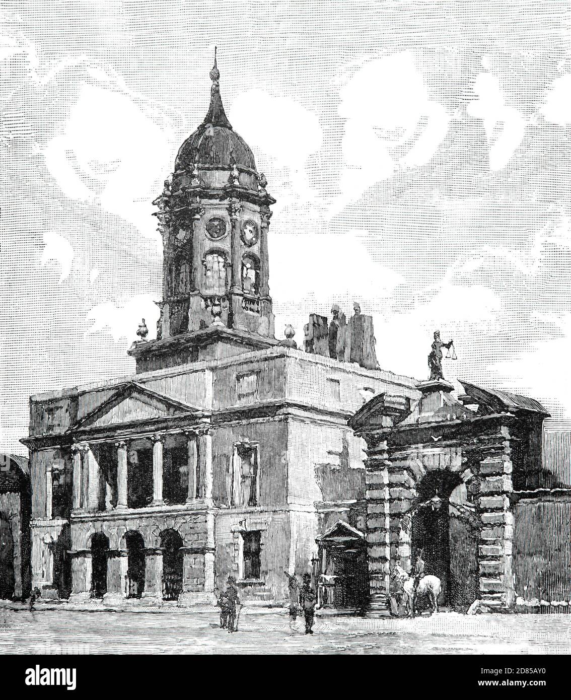 A 19th Century illustration of the Clock Tower beside the Ship Street ...