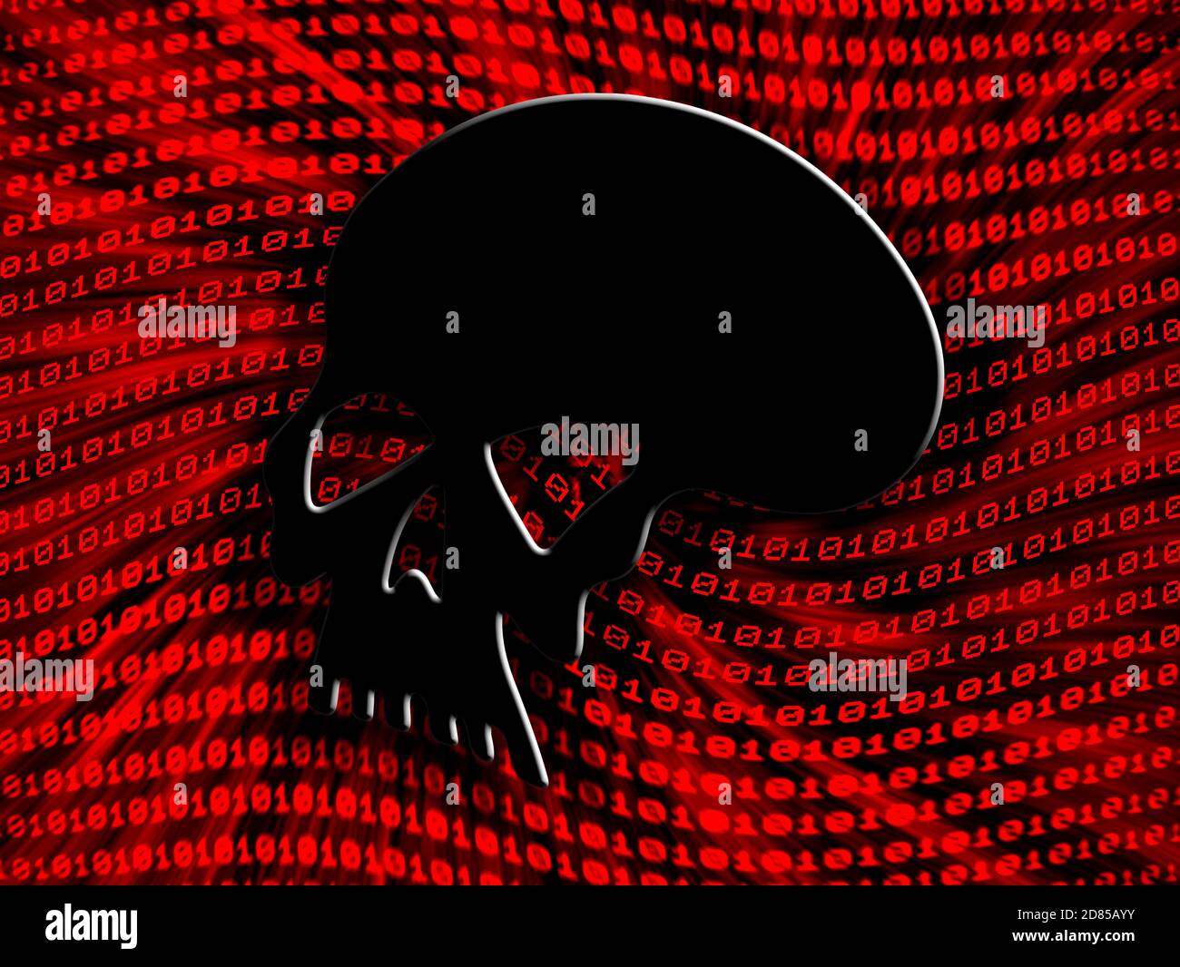 Twisted Warped Skull on a Binary code background in red Stock Photo - Alamy