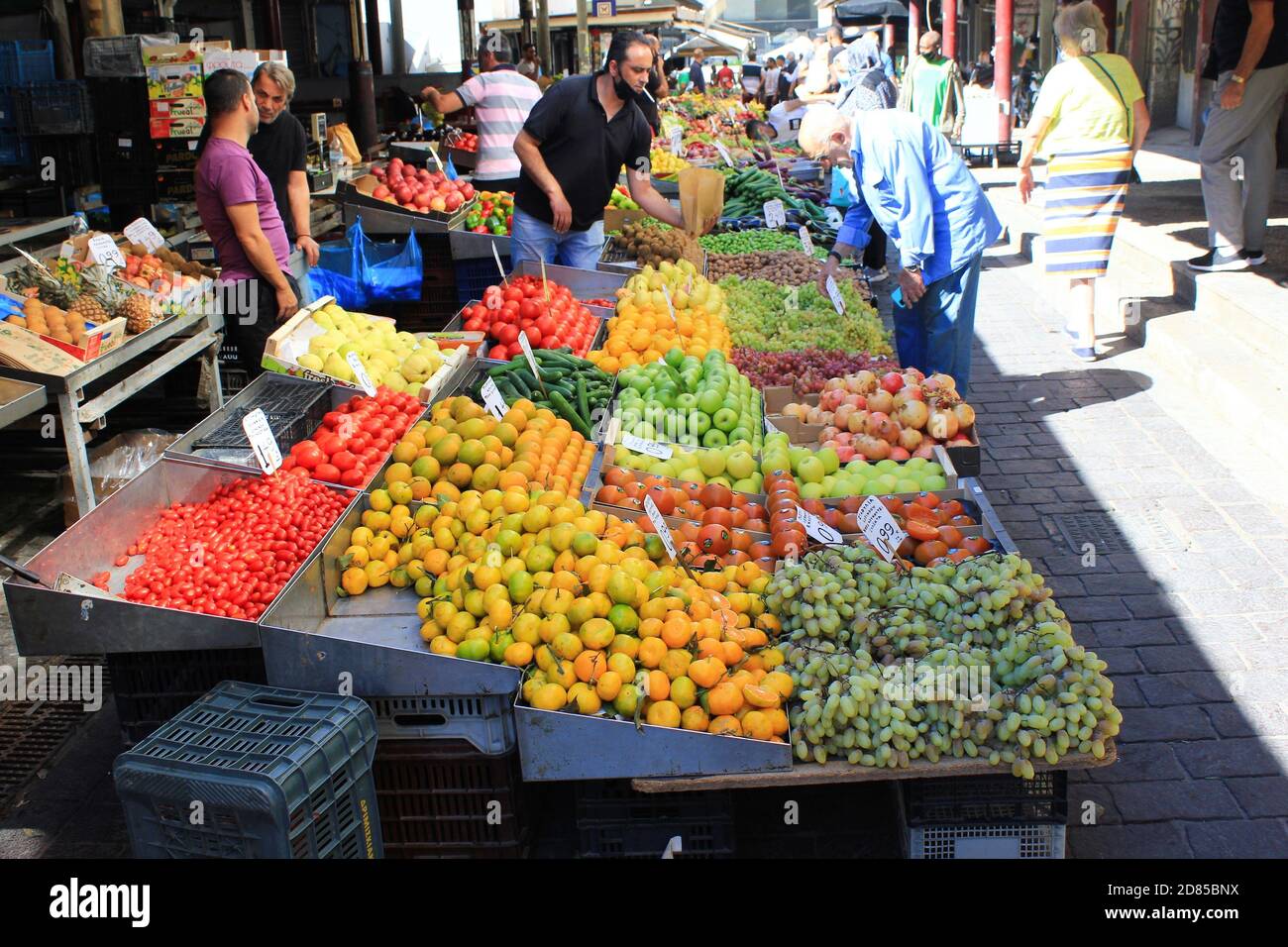 Vegetables and fruits for sale at street market in Athens, Greece ...
