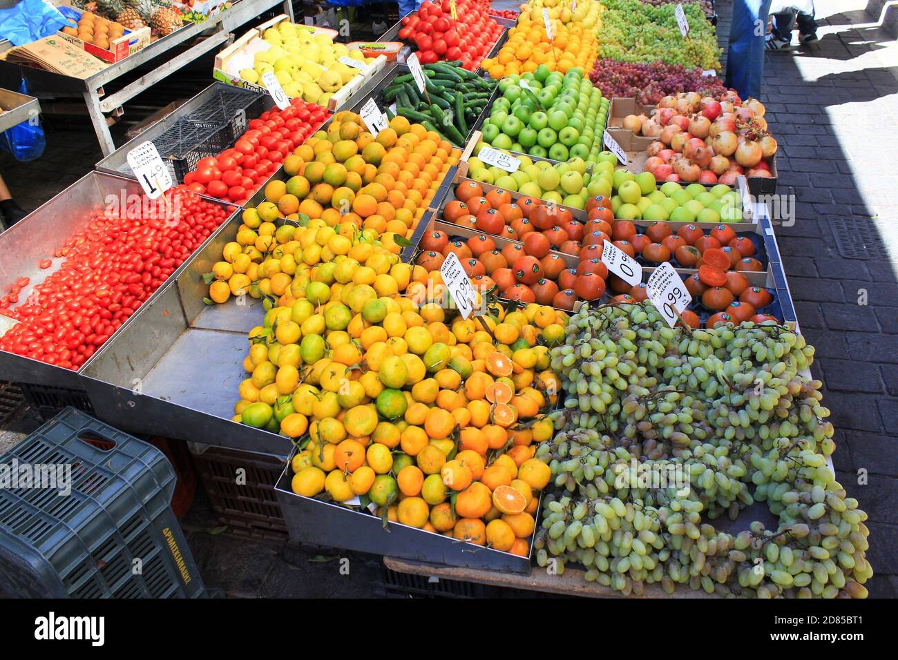 Vegetables and fruits for sale at street market in Athens, Greece ...