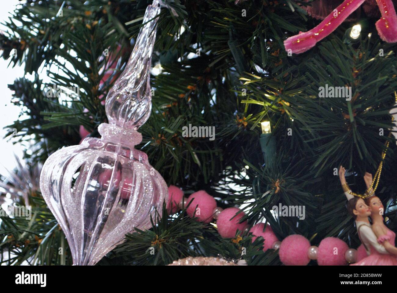 Christmas tree scene background with lights and ornaments Stock Photo ...