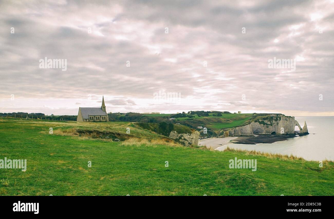 Etretat cliff landscape, Normandy Stock Photo - Alamy