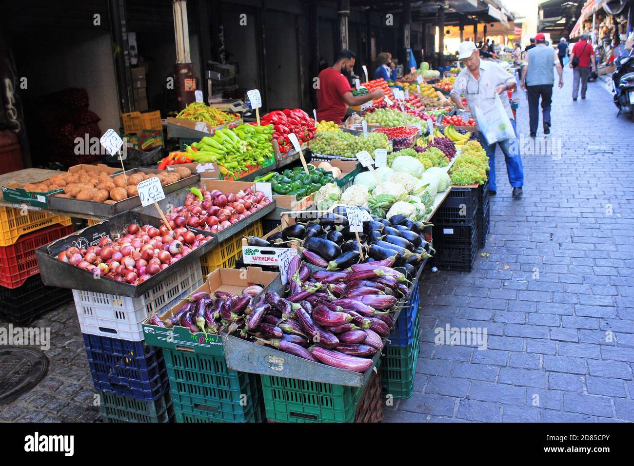 Vegetables and fruits for sale at street market in Athens, Greece ...
