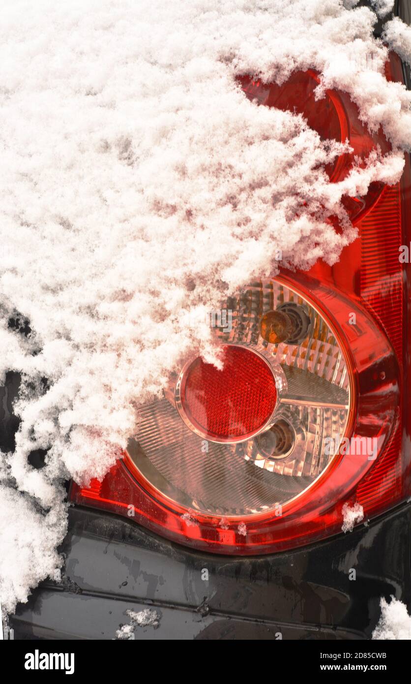 Snow on a car backlight winter season weather traffic symbol Stock ...