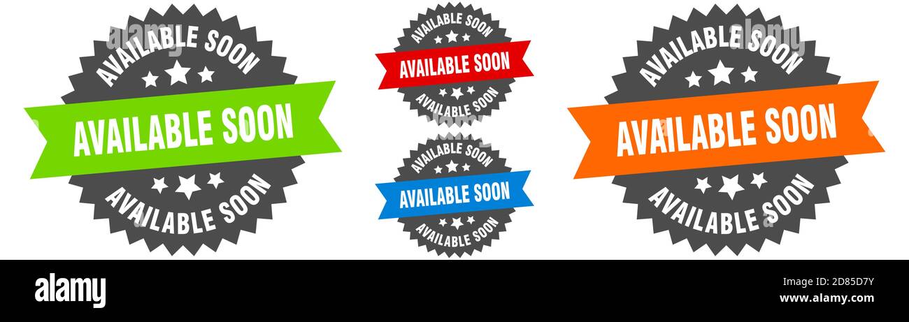 available soon sign. round ribbon label set. Stamp Stock Vector Image ...