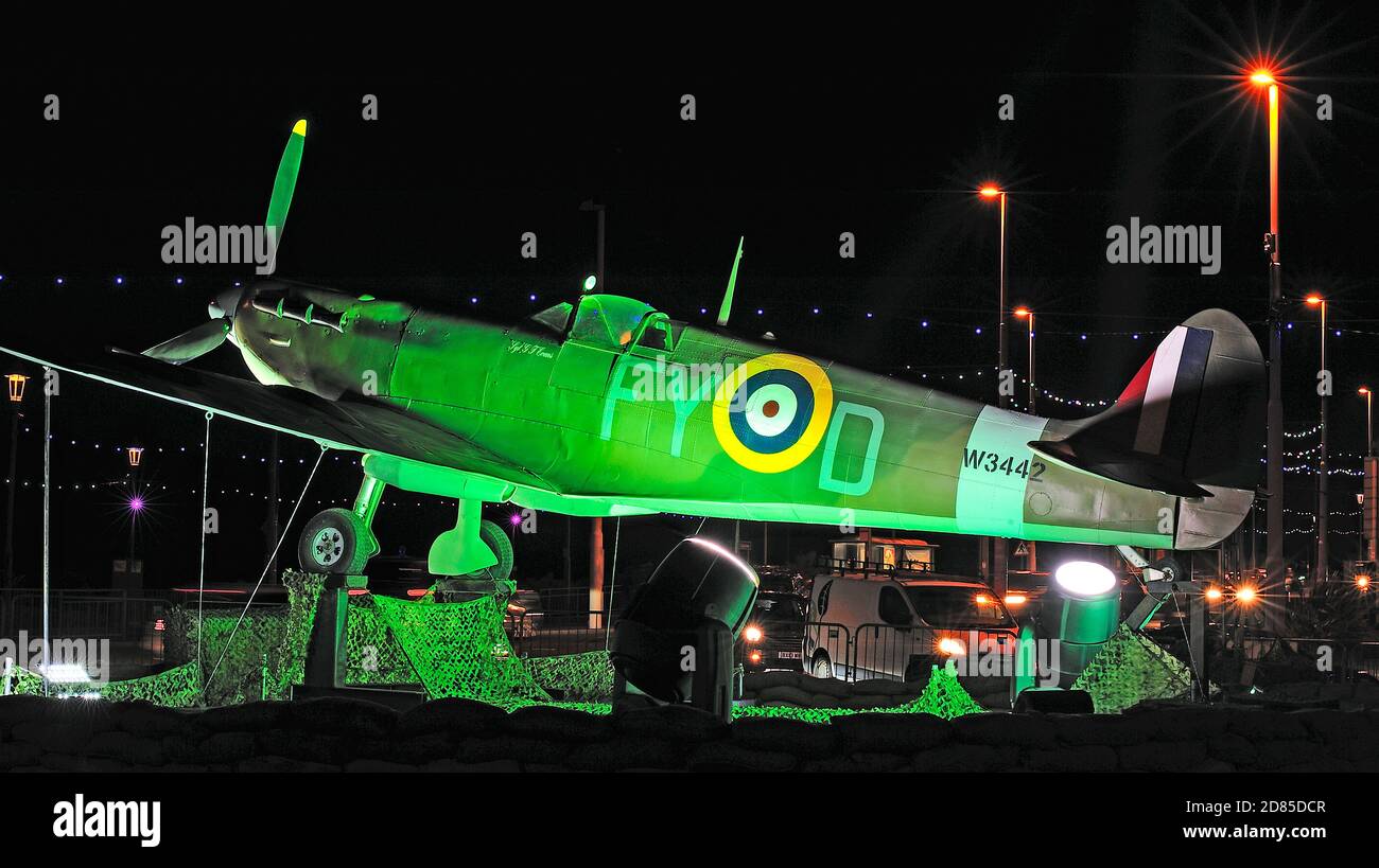 Spitfire fighter plane on display at Blackpool illuminations 2020 Stock ...