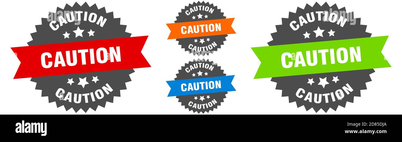 caution sign. round ribbon label set. Stamp Stock Vector Image & Art ...