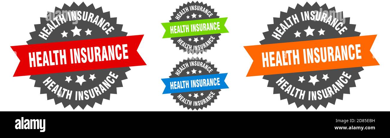 health insurance sign. round ribbon label set. Stamp Stock Vector Image ...