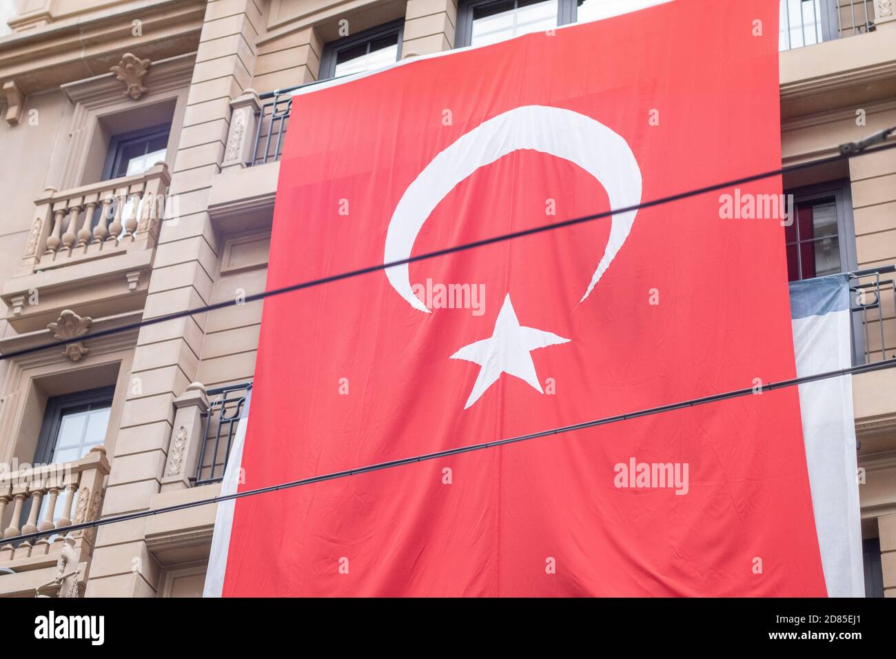 Large Turkey flag on a building in the city center on Istanbul Stock ...