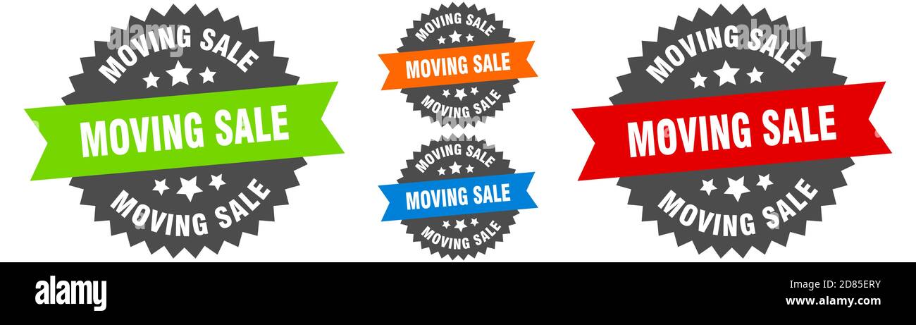 moving sale sign. round ribbon label set. Stamp Stock Vector Image ...