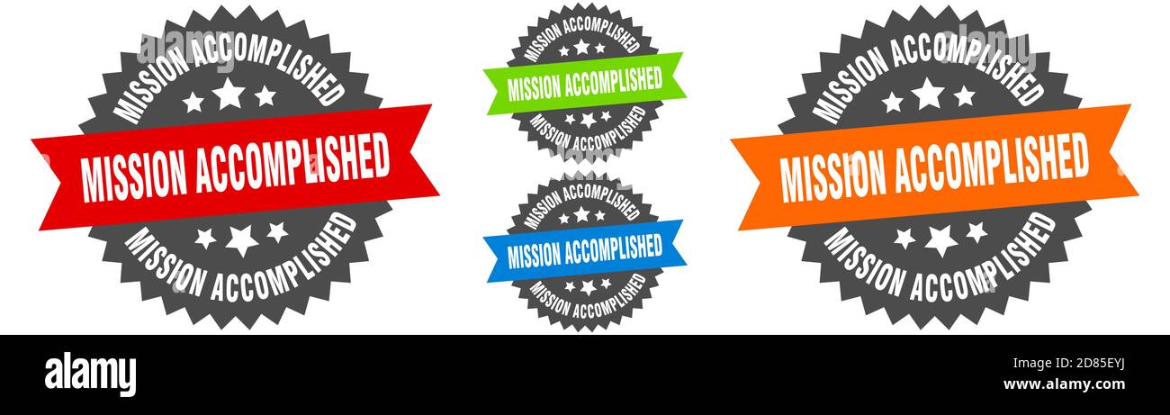mission accomplished sign. round ribbon label set. Stamp Stock Vector ...