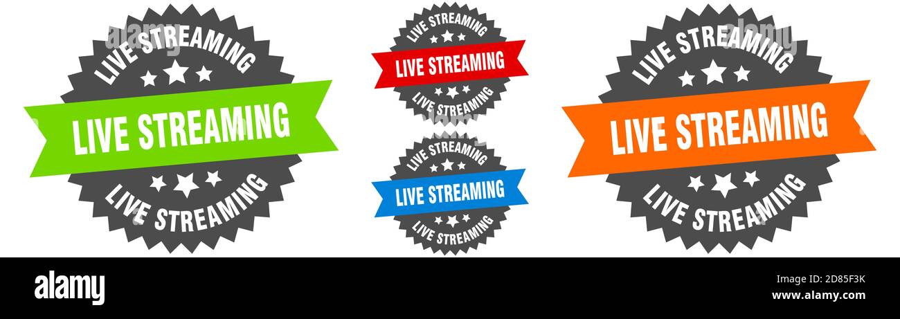 live streaming sign. round ribbon label set. Stamp Stock Vector Image ...