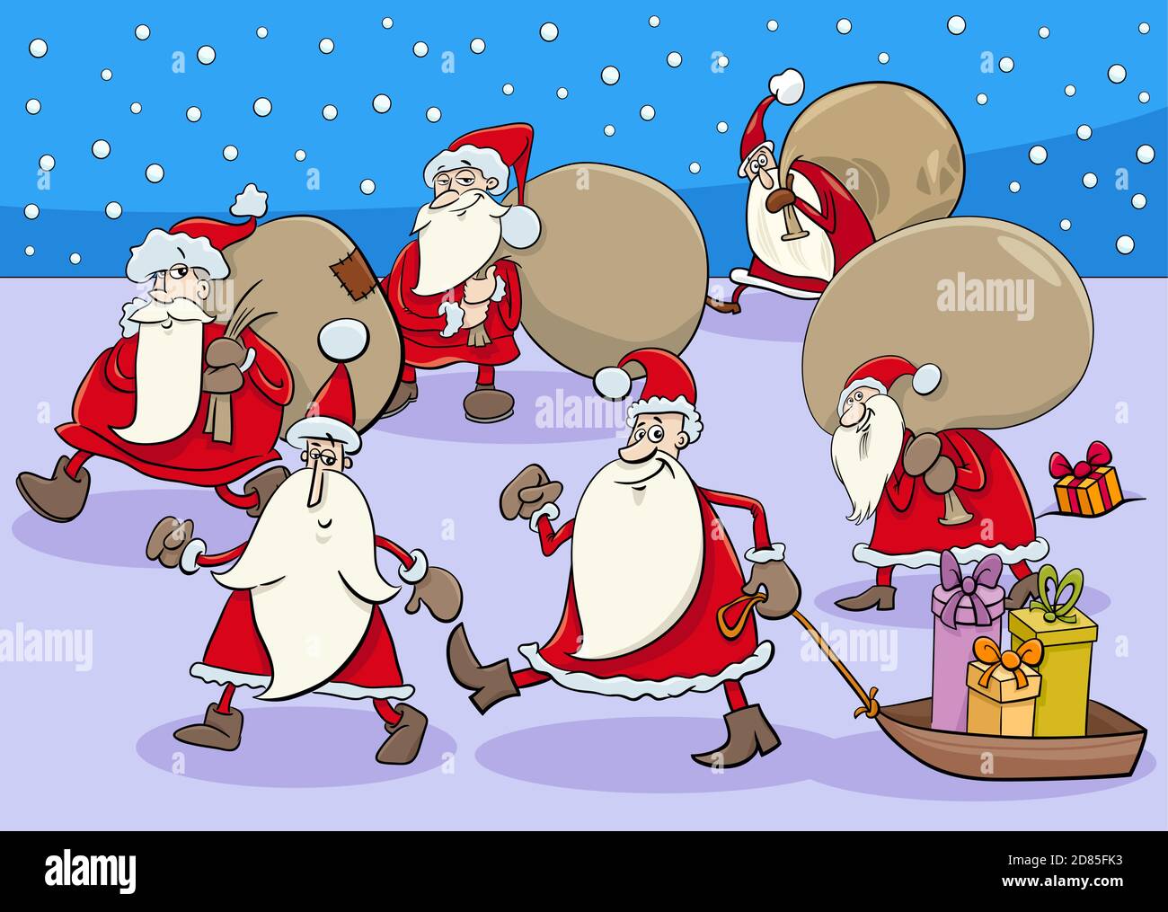 Cartoon Illustration of Comic Santa Claus Characters Group on Christmas ...