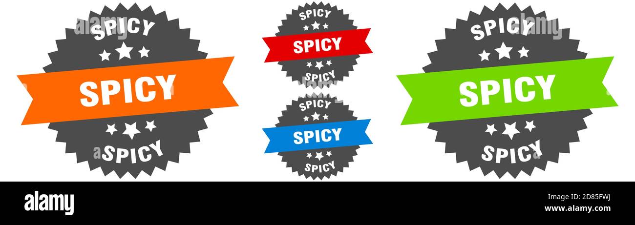 spicy sign. round ribbon label set. Stamp Stock Vector Image & Art - Alamy