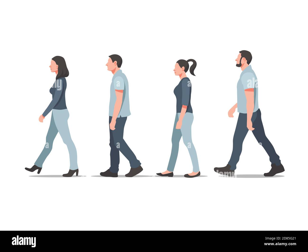 Vector set of walking and standing characters. Collection of 4 people ...