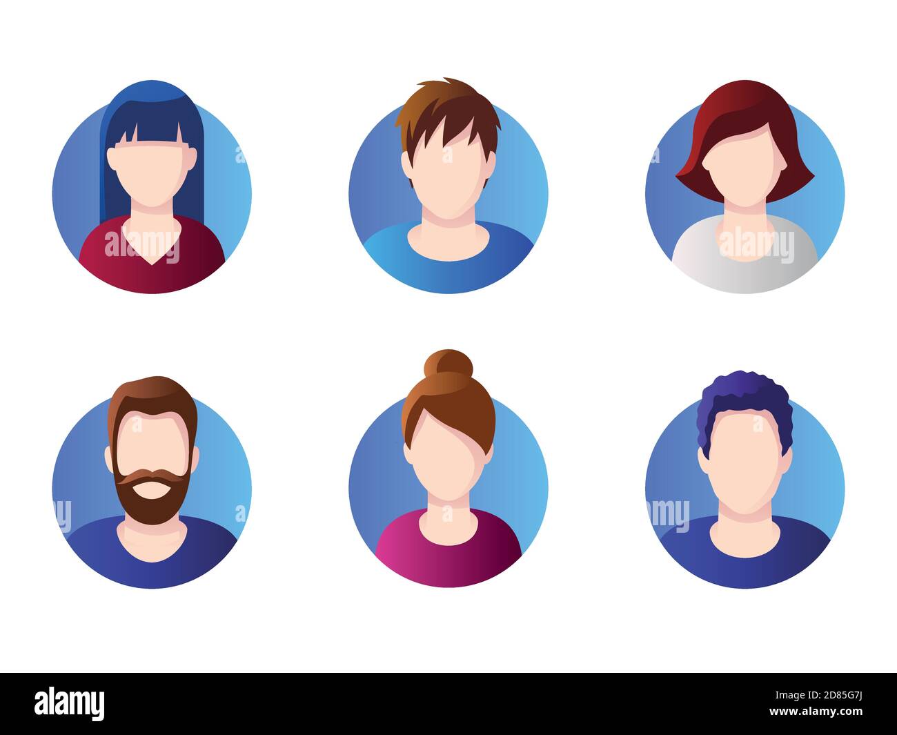 Set of diverse round avatars isolated on white background. Different ...