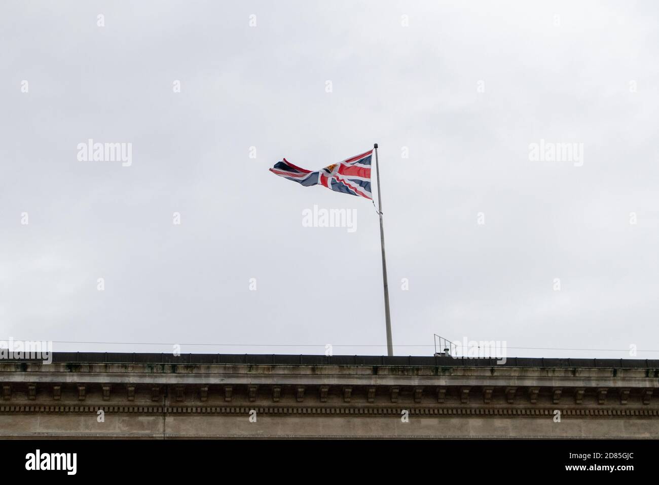 UK flag waving in the wind at the British Embassy in Istanbul, Turkey ...