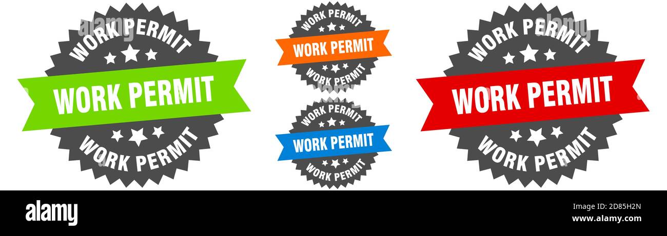 work permit sign. round ribbon label set. Stamp Stock Vector Image ...