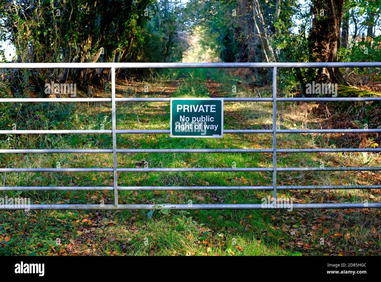 private no public right of way sign on metal farm gate, norfolk ...