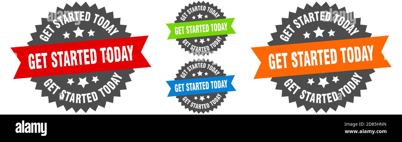 get started today sign. round ribbon label set. Stamp Stock Vector ...
