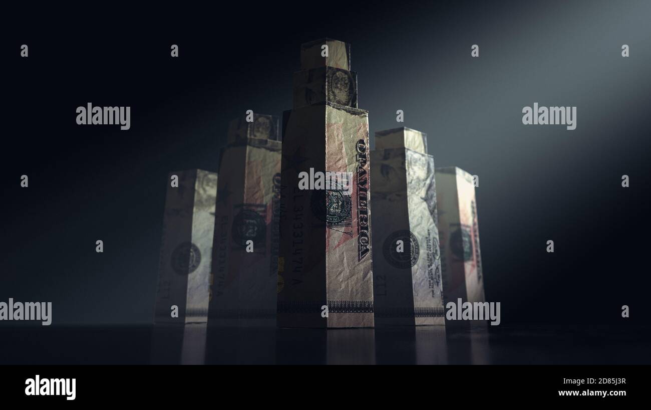A concept depicting origami skyscrapers formed from folded US dollar ...