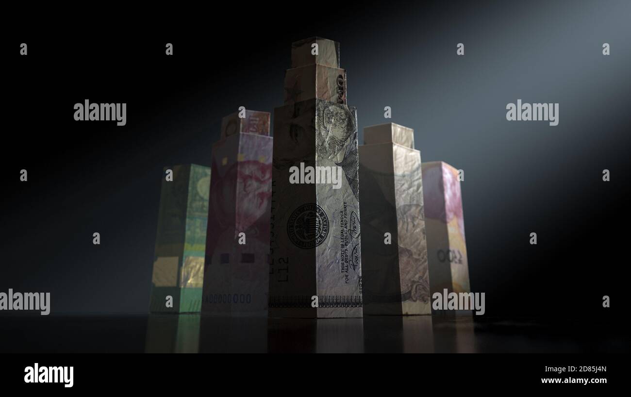 A concept depicting origami skyscrapers formed from folded banknotes ...