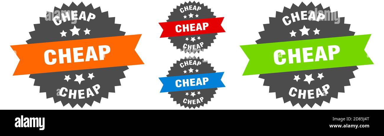 cheap sign. round ribbon label set. Stamp Stock Vector Image & Art - Alamy