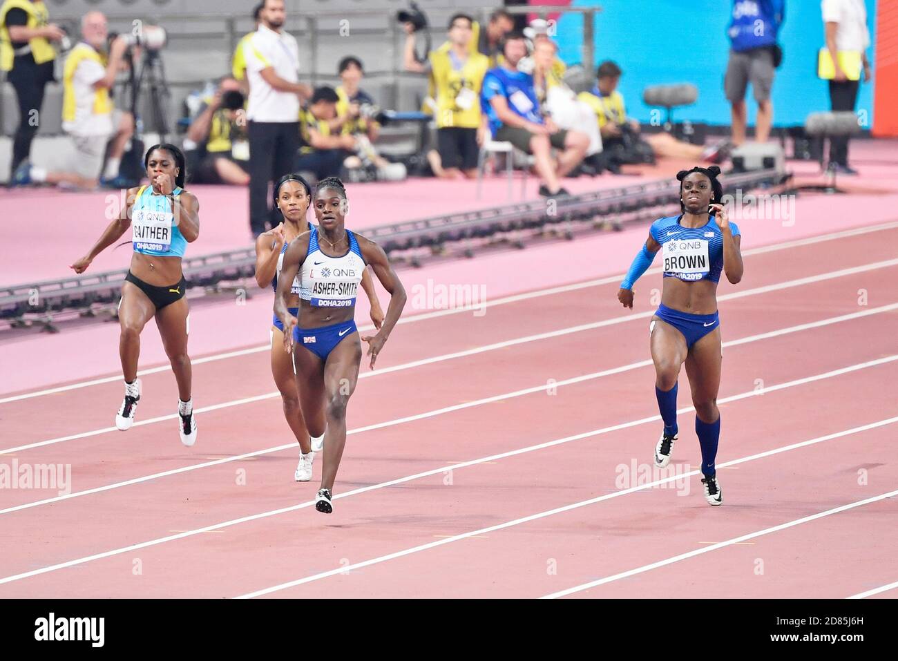 Dina Asher-Smith (GBR, Gold). Brittany Brown (USA, Silver), Tynia ...