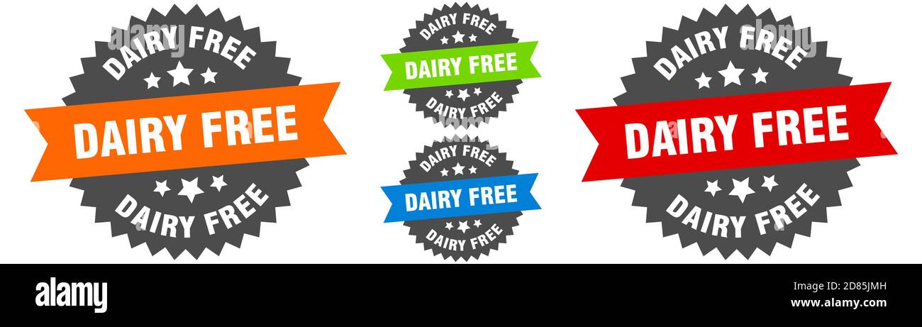 dairy free sign. round ribbon label set. Stamp Stock Vector Image & Art ...
