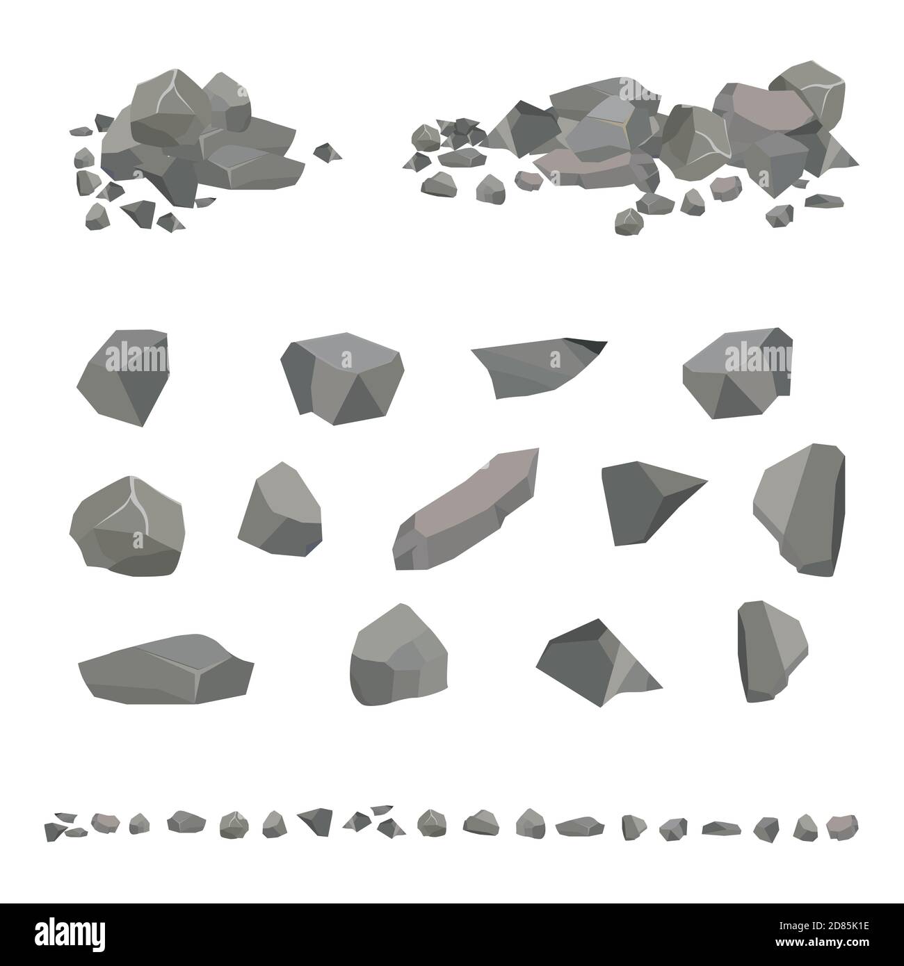 Set of gray granite stones of different shapes. Element of nature ...