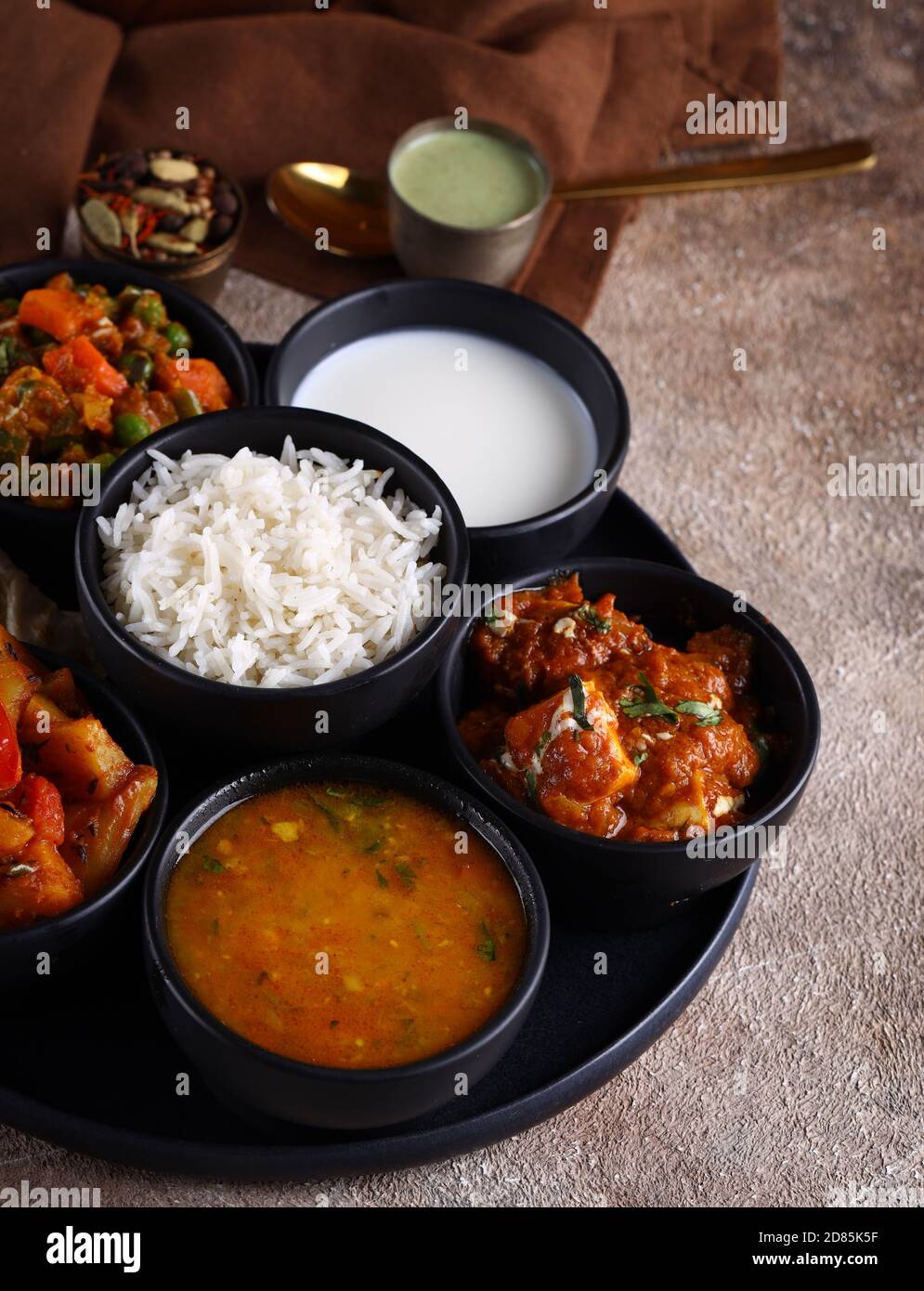 traditional indian food vegetable thali Stock Photo - Alamy