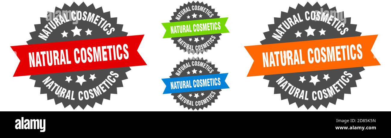natural cosmetics sign. round ribbon label set. Stamp Stock Vector ...