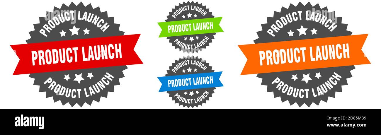 product launch sign. round ribbon label set. Stamp Stock Vector Image ...