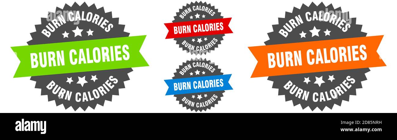 burn calories sign. round ribbon label set. Stamp Stock Vector Image ...