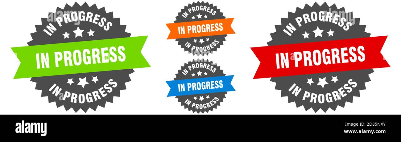 in progress sign. round ribbon label set. Stamp Stock Vector Image ...