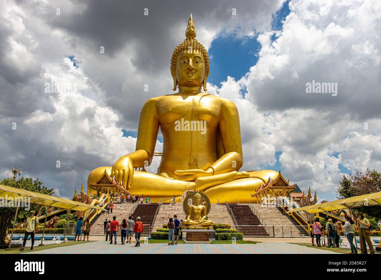 AYUTTHAYA,THAILAND, JUN 03 2020, The large golden sitting Buddha statue ...