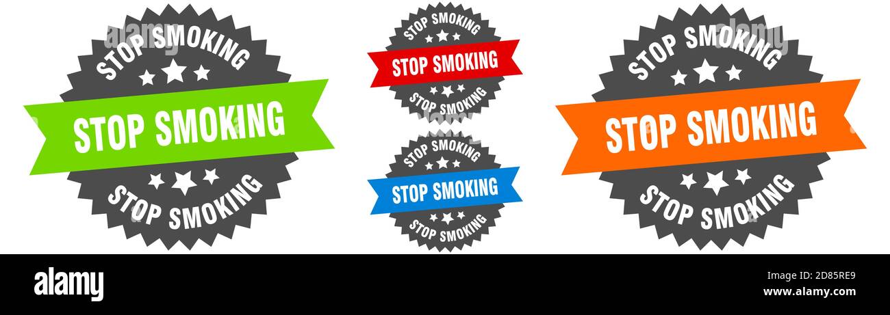 stop smoking sign. round ribbon label set. Stamp Stock Vector Image ...