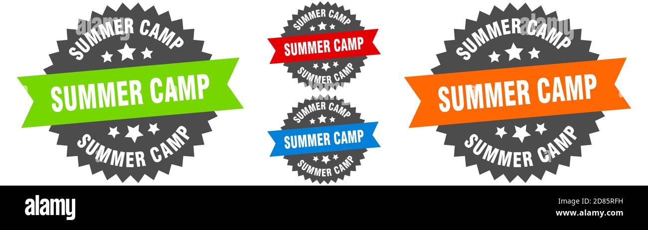 summer camp sign. round ribbon label set. Stamp Stock Vector Image ...