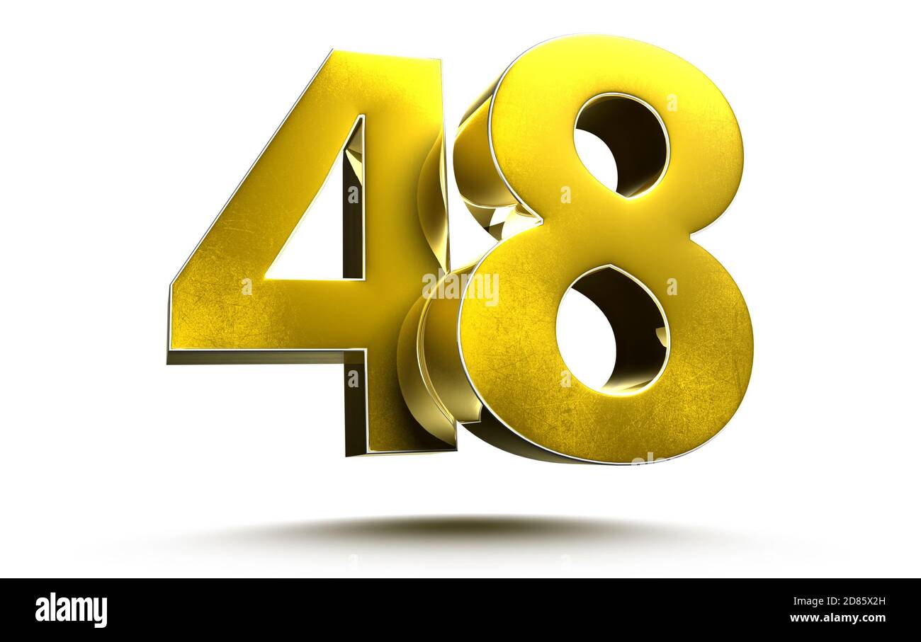 Gold numbers 48 isolated on white background illustration 3D rendering ...