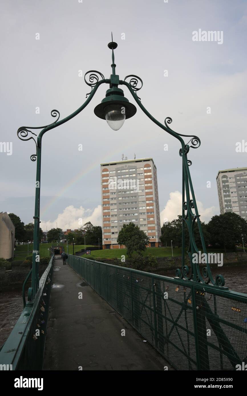 Ayr, Ayrshire, Scotland, UK. High Rise Flats alongside the River Ayr ...