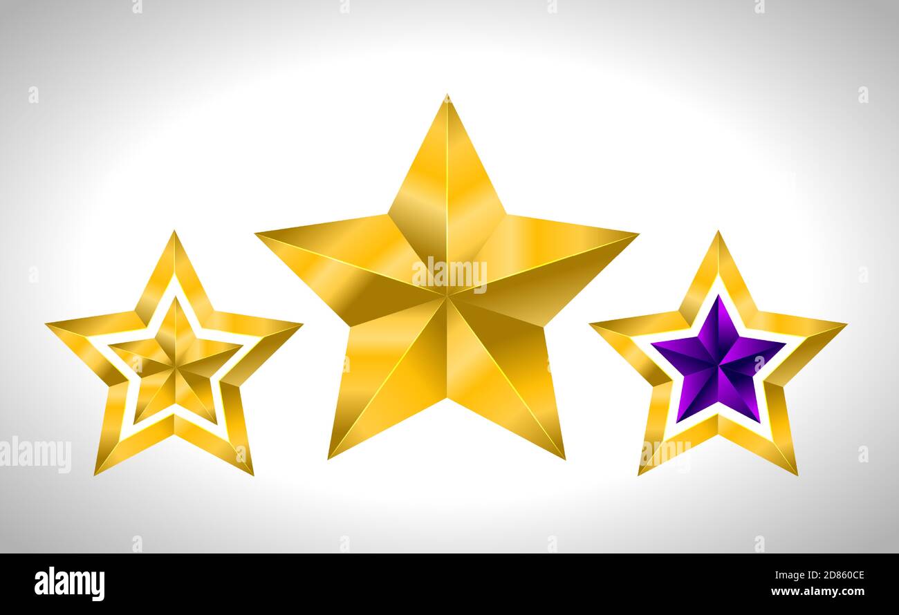 Set Different types and forms of gold color stars. Illustration ...